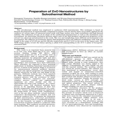 Preparation of ZnO Nanostructures by Solvothermail Method | PDF