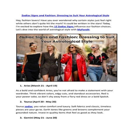 Zodiac Signs and Fashion: Dressing to Suit Your Astrological Style | PPTX