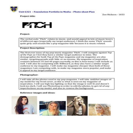 Zoe Hickson Photography Plan | DOCX