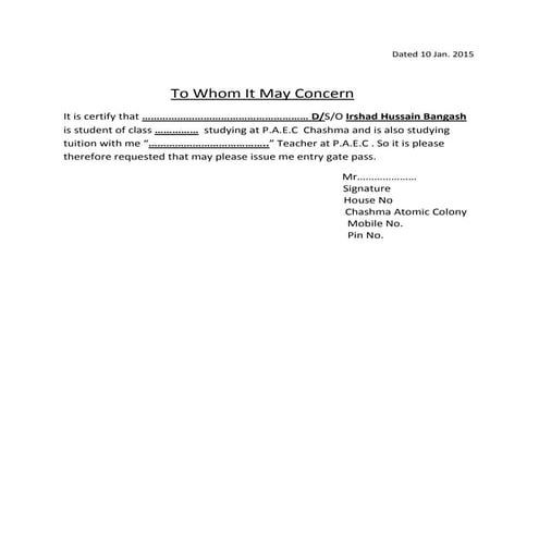 Zohaib entry pass | DOCX
