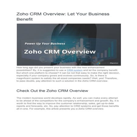 Zoho CRM Overview: Let Your Business Benefit | PDF