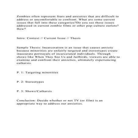 Zombies often represent fears and anxieties that are difficult to ad.docx