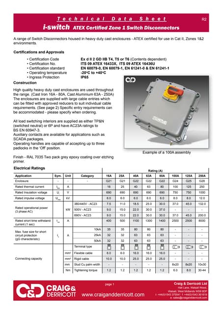 Craig & Derricott ATEX Zone 22 Isolators | PDF