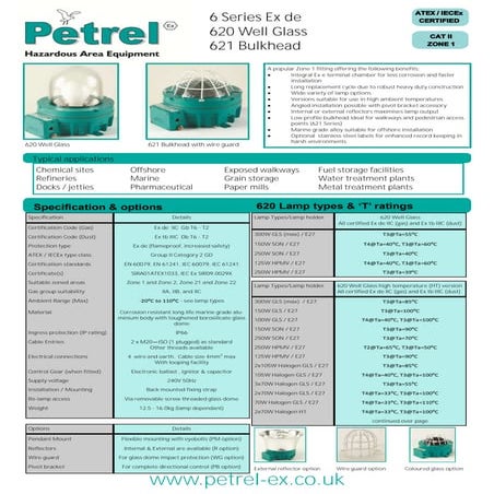 Zone 1 Lighting, Hazardous Area (ATEX) - Ex de - Petrel 620 Well Glass ...