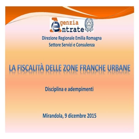 Zone franche urbane (ZFU) - profili fiscali | PPT
