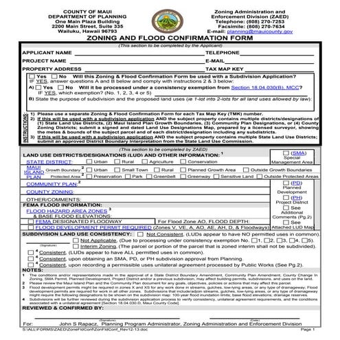 Maui County Zoning & flood confirmation request form | PDF