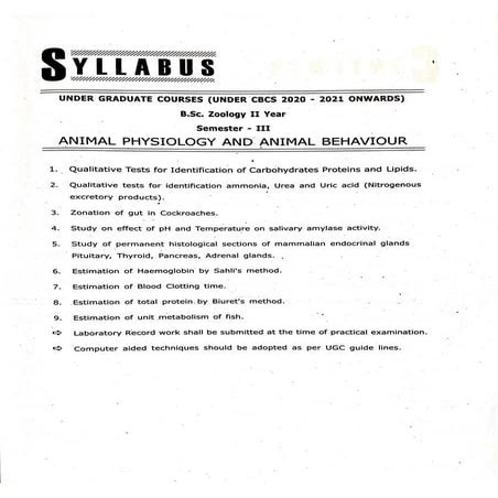 BSc Zoology UG CBCS Syllabus WEF AY 2025-26 | PDF
