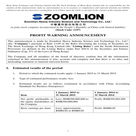 Zoomlion Profit Warning | PDF