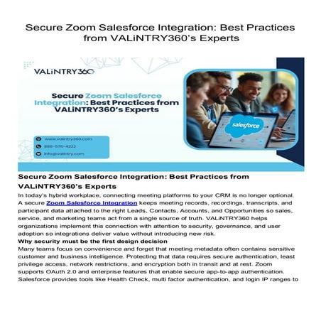 Zoom Salesforce Integration - VALiNTRY360 | PDF