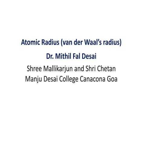 Atomic radii (van der Waal's radius) | PPTX