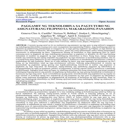 PAGGAMIT NG TEKNOLOHIYA SA PAGTUTURO NG ASIGNATURANG FILIPINO SA MAKABAGONG PANAHON | PDF
