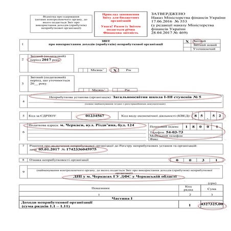 Зразок заповнення Звіту про використання доходів прибутків неприбуткової організації бюджетні