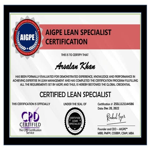 ARSALAN KHAN - Certified Lean Specialist | PPT