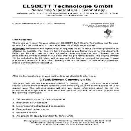 ELSBETT Straight Vegetable Oil Engine Technology | PDF