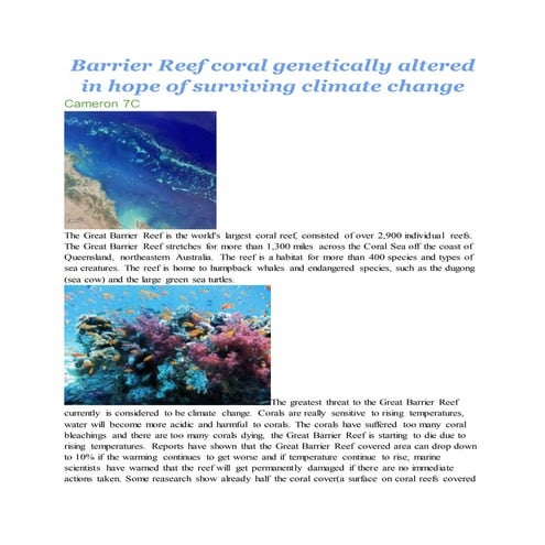 Genetically Developed Corals to Save The Great Barrier Reef | DOCX