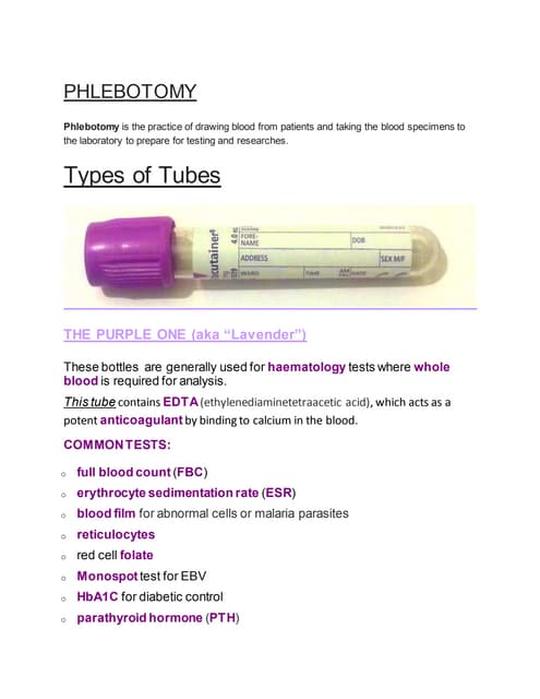 Blood collection tubes - Colour coding of vials, Order of draw | PPTX