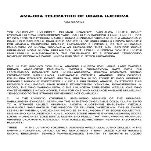 AMA-ODA TELEPATHIC OF UBABA UJEHOVA | PDF