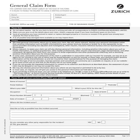 QBE Property Claim Form | PDF