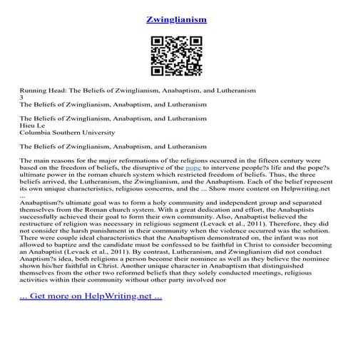 Zwinglianism | PDF