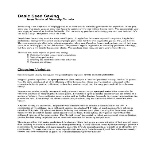 Basic Seed Saving ~ Seeds of Diversity Canada | PDF