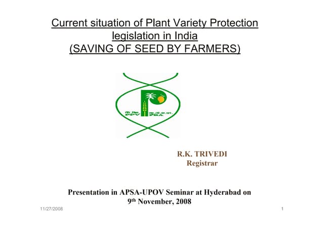 Protection of plant varieties and farmers' rights act | PPTX