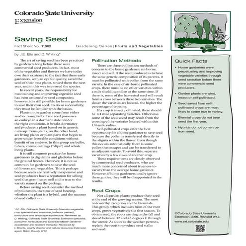 Saving Seed ~ Colorado State University | PDF | Gardening | Home & Garden