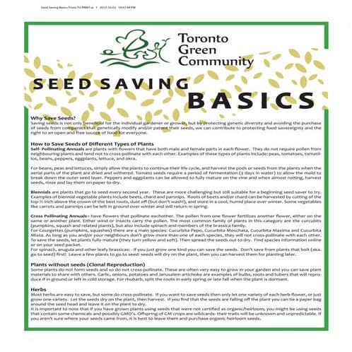 Seed Saving Basics ~ Toronto, Canada | PDF
