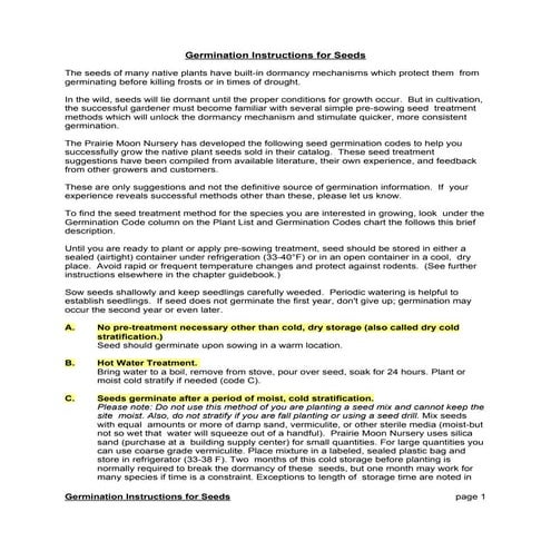 Germination Instructions for Seeds | PDF