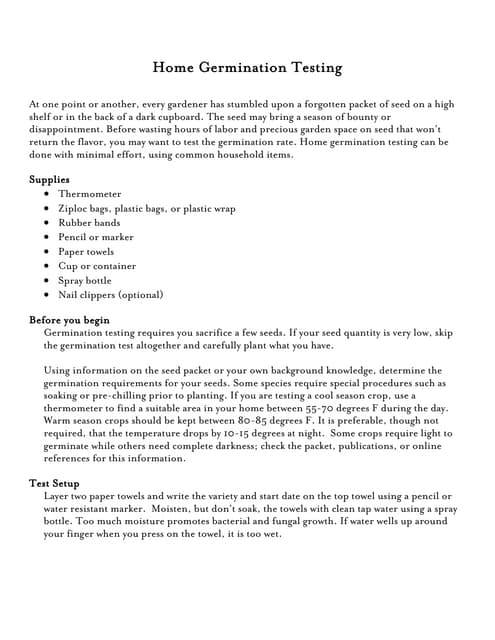 Germination Instructions for Seeds | PDF