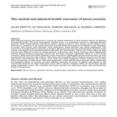 The Mental and Physical Health Outcomes of Green Exercise | PDF