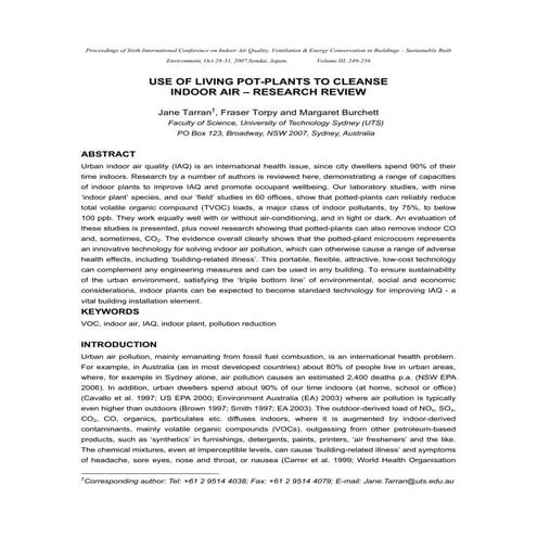 Use of Living Pot-Plants to Cleanse Indoor Air | PDF