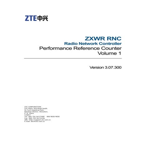 Zxwr rnc (v3.07.300) radio network controller performance counter ...