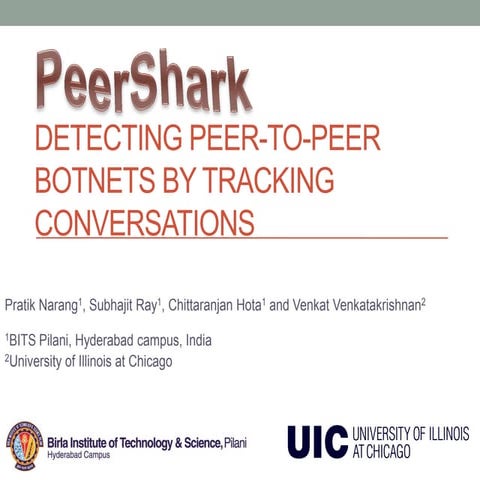 Peershark Detecting Peer To Peer Botnets By Tracking Conversations Ppt 