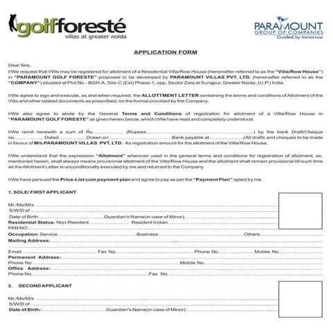 Villas Application Form | PDF | Free Download